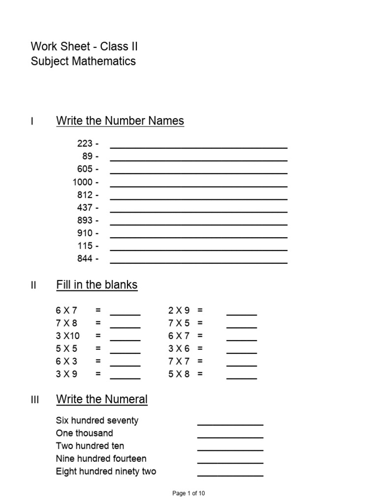CBSE Class 2 Maths Practice Worksheets C - Revision | PDF