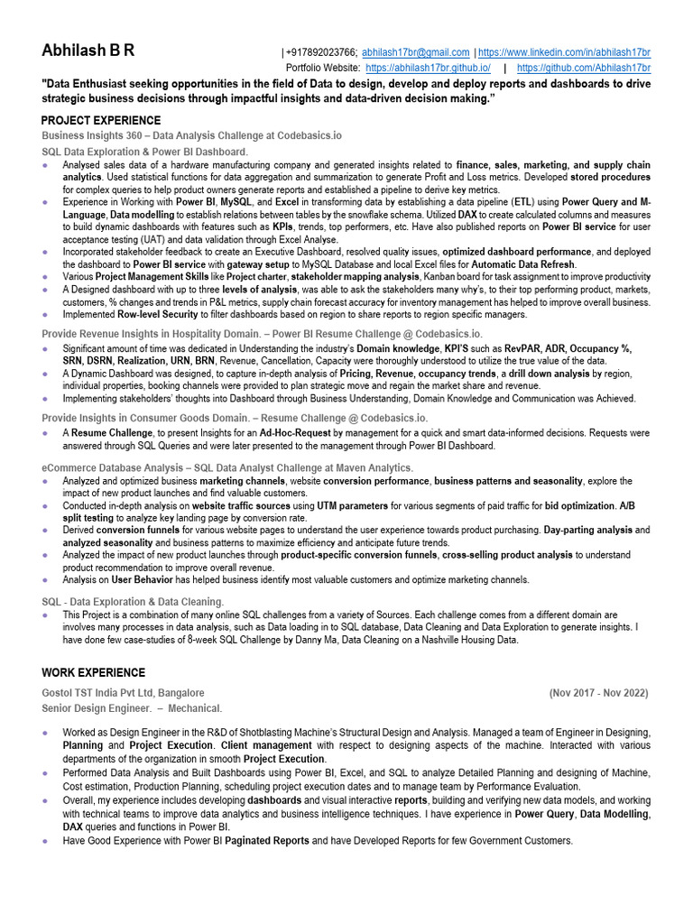 Abhilash - Data Analyst Resume | PDF | Data Analysis | Analytics