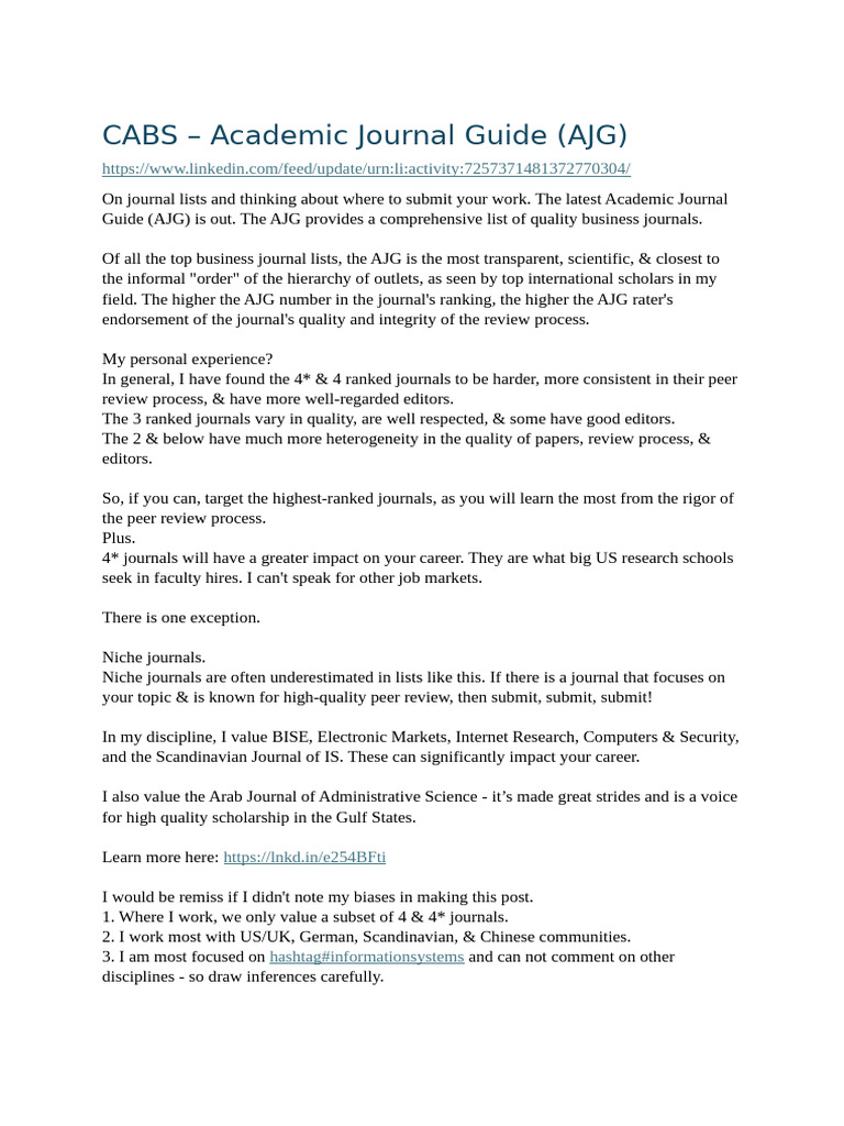 LinkedIn - ABS Ranking - Academic Journal Guide AJG | PDF