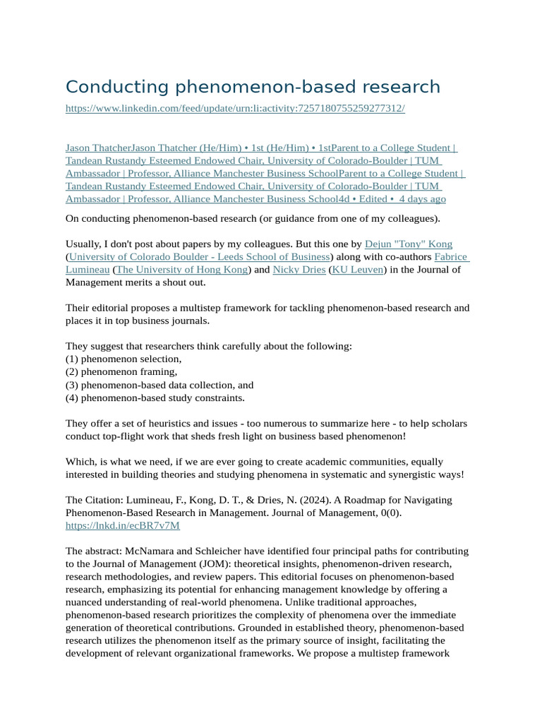LinkedIn - Conducting Phenomenon-Based Research | PDF | Methodology ...