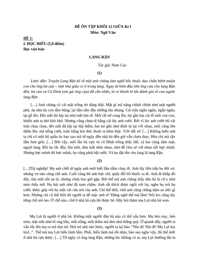 Đề Ôn Tập GK 1-K12 | PDF