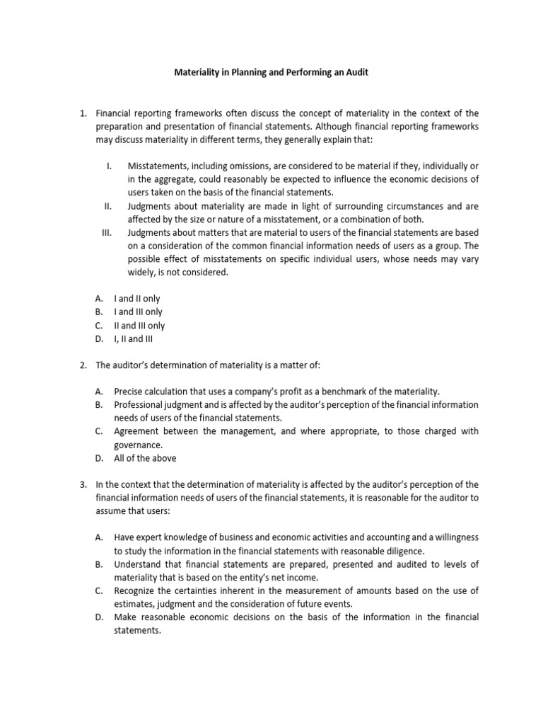 Materiality in Planning and Performing An Audit | PDF | Audit ...
