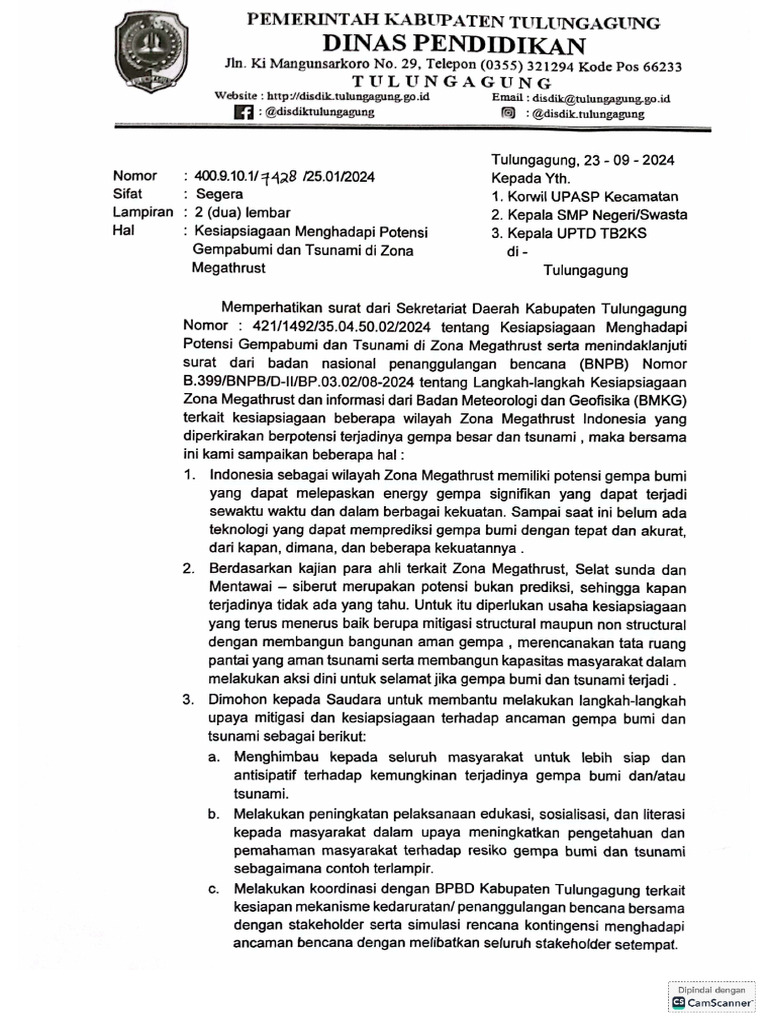 Surat Edaran Zona Megathrust | PDF