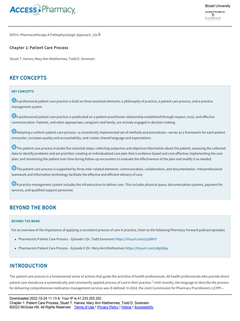 Overview of Patient Care Process | PDF | Pharmacy | Health Care