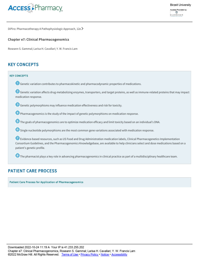 Chapter E7 - Clinical Pharmacogenomics | PDF | Pharmacogenomics ...