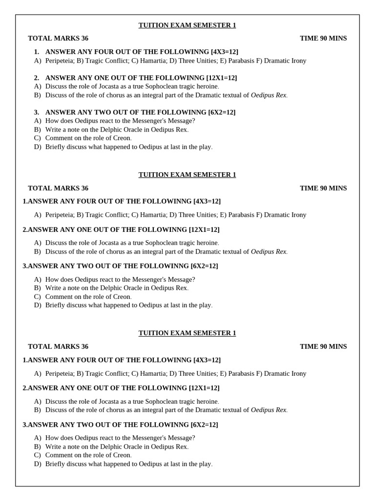 Second Question Paper Semester 1 | PDF