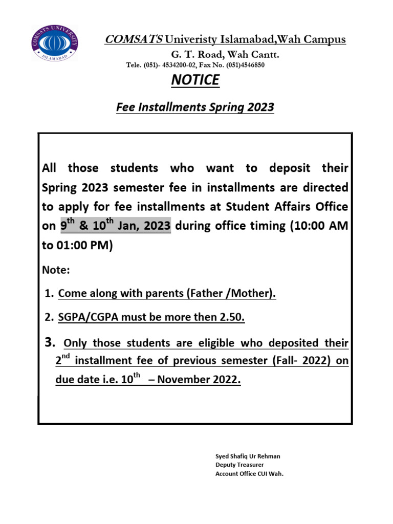 Fee Installment Notification | PDF