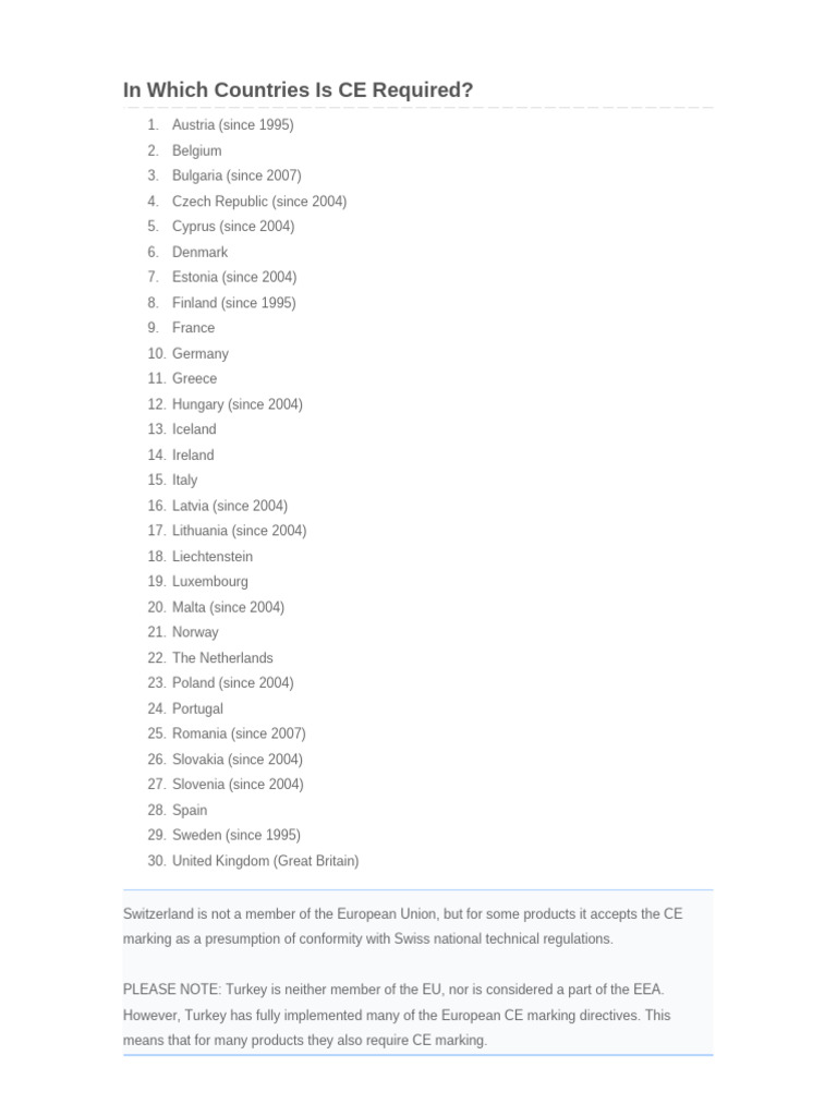 Countries Requiring CE Marking | PDF | European Union | European ...