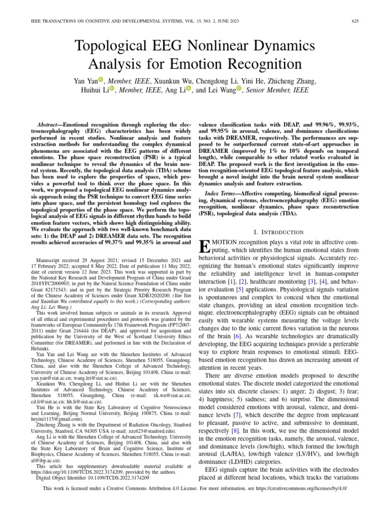 Topological EEG Nonlinear Dynamics Analysis For Emotion Recognition | PDF | Artificial Neural ...