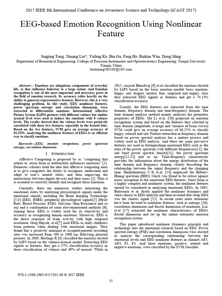 EEG-based Emotion Recognition Using Nonlinear Feature | PDF | Electroencephalography | Spectral ...