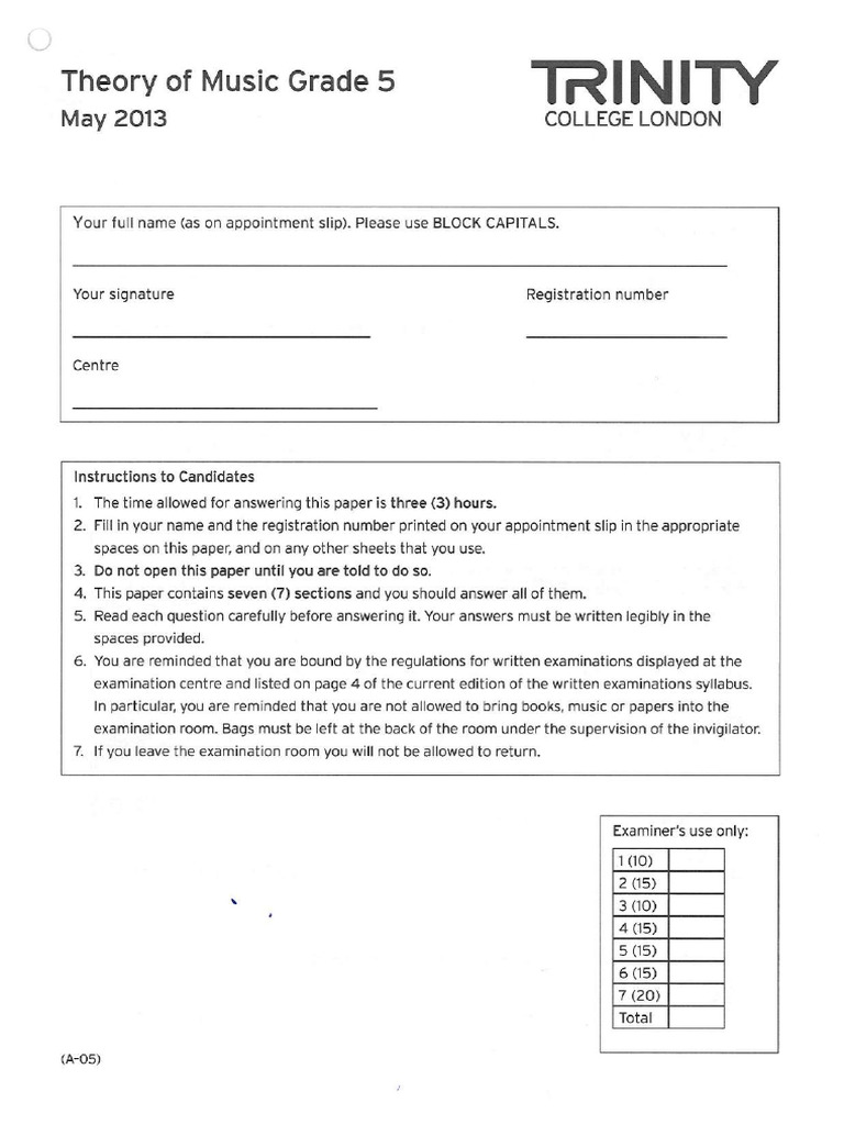 Grade 5 Theory Model Paper | PDF