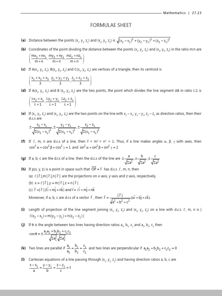 13.3D GeometryFormulae Sheet | PDF | Line (Geometry) | Euclidean Vector