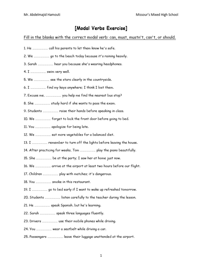 Modals Exercise | PDF