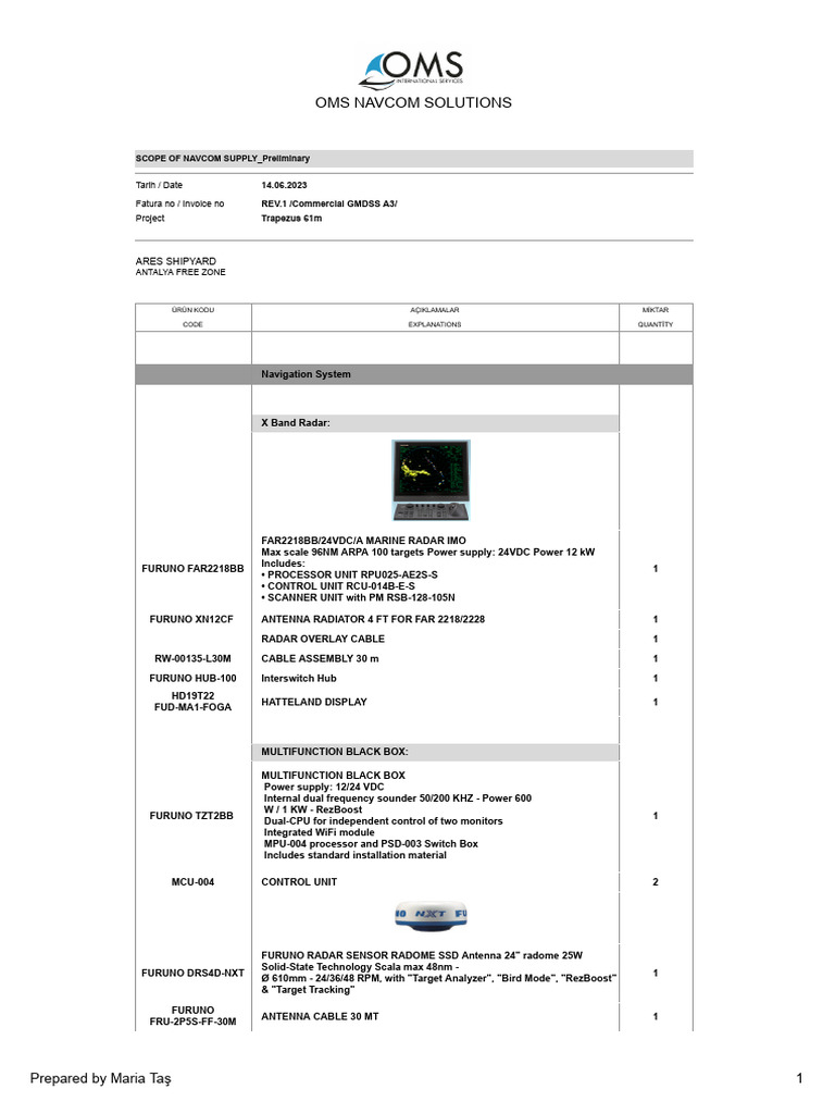 Trapezus OMS NavCom Scope of Supply Preliminary Rev.1 14.06.23 | PDF ...