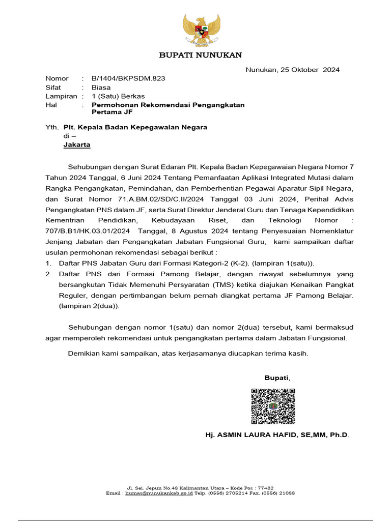 Surat Permohonan Rekom JF Pertama | PDF