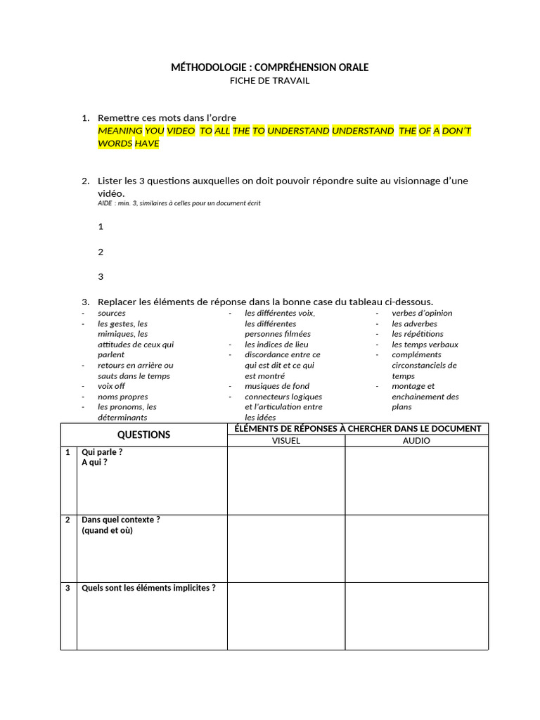 Méthodologie de Compréhension Orale | PDF | Linguistique