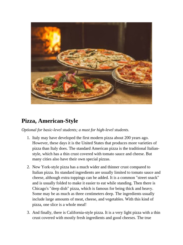 Unit 2A The World of Speed Eating HW Additional Text Pizza American ...