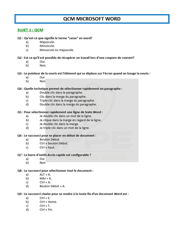 QCM sur Microsoft Word | PDF | Microsoft Word | DoubleClick