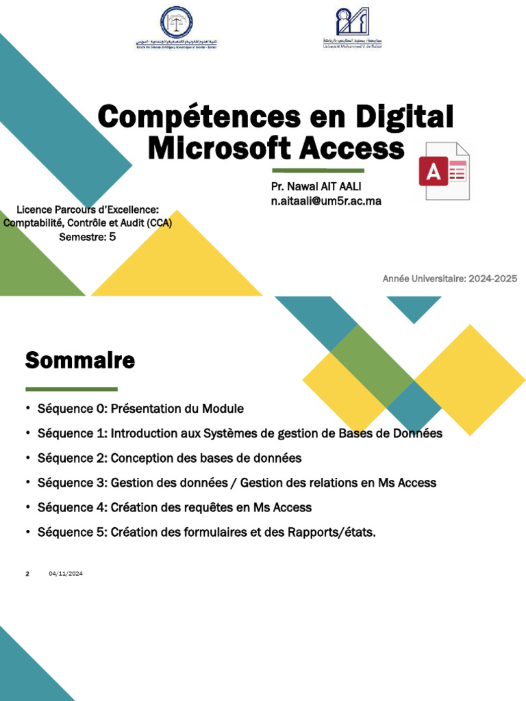 Cours Ms Access (LEX-CCA) Séquence 2 Et 3 | PDF | Microsoft Access ...
