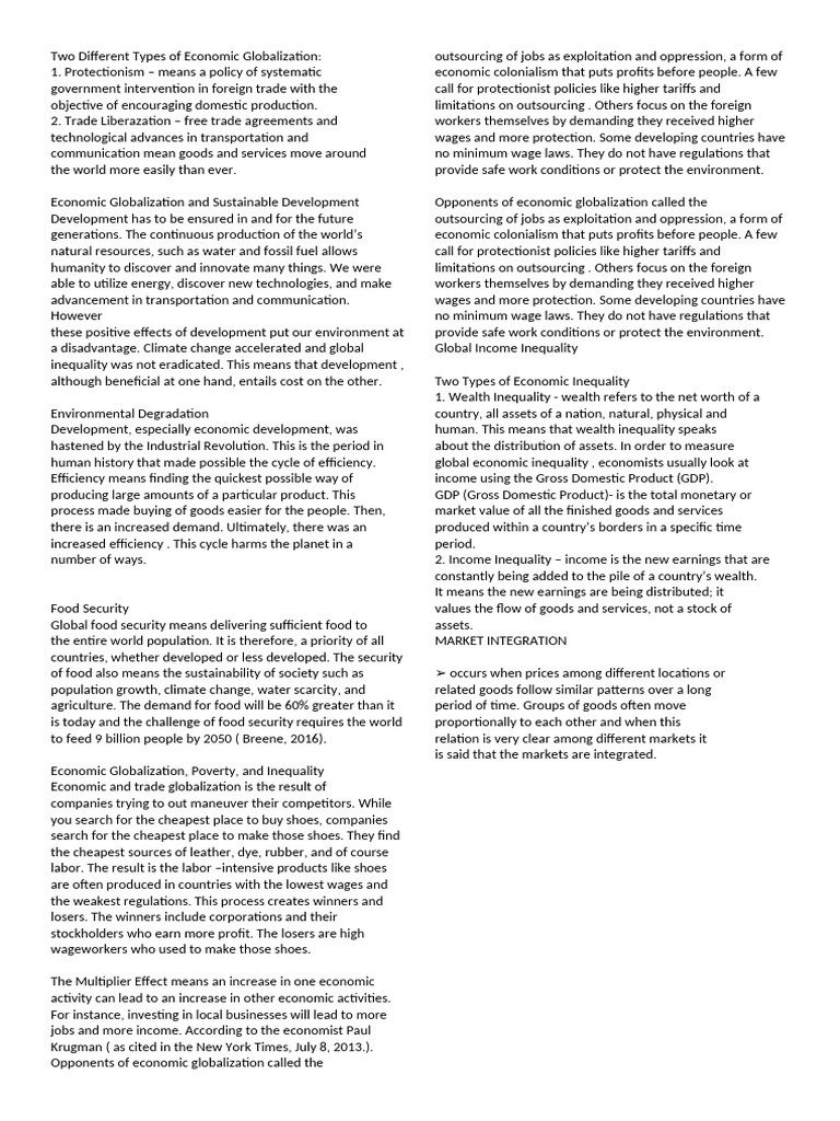 Two Different Types of Economic Globalization | PDF | Cost Of Living ...