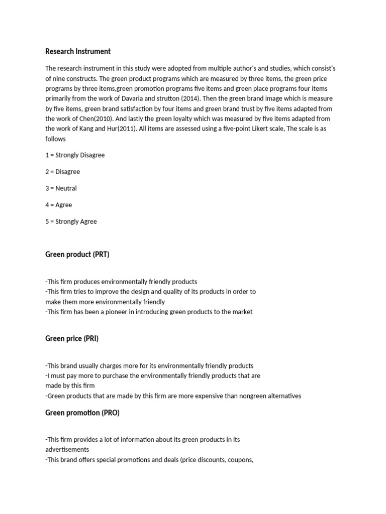 Green Product Research Instrument Overview | PDF | Brand | Promotion ...