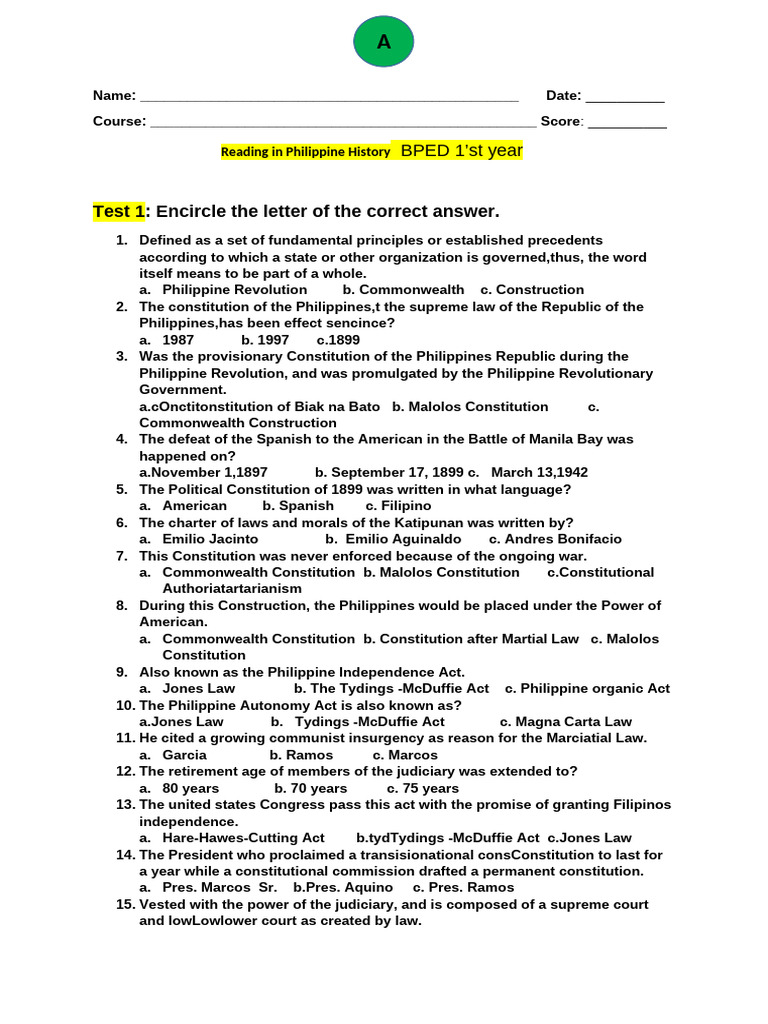 Prefinal Exam Reading in Philippine History | PDF | Philippines ...
