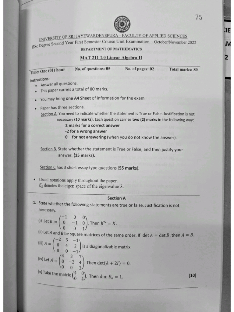 2022 211 1.0 Linear Algebra II | PDF