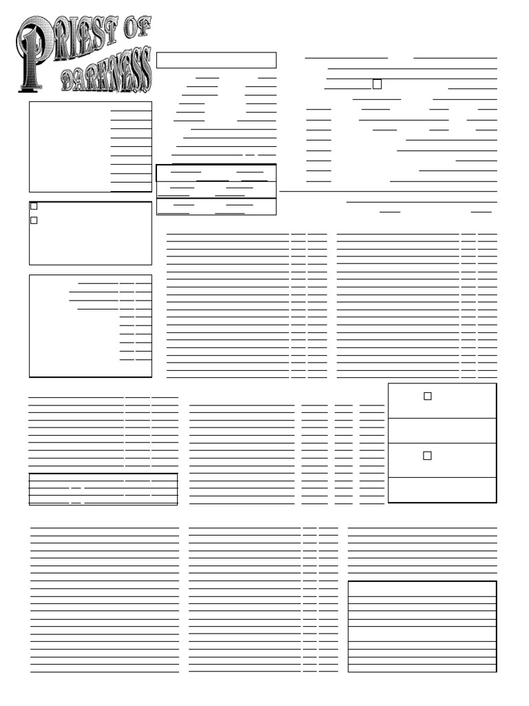 Palladium Fantasy RPG - Character Sheet - Priest of Darkness | PDF ...