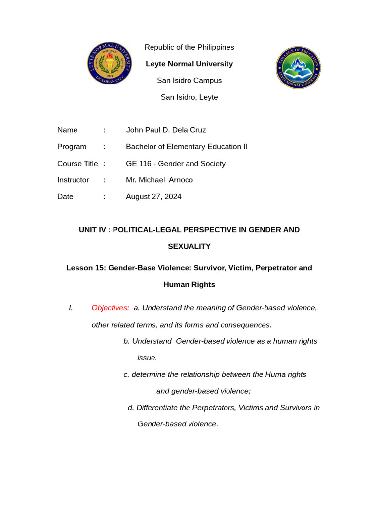 Lesson 15 Pdf Violence Violence Against Women