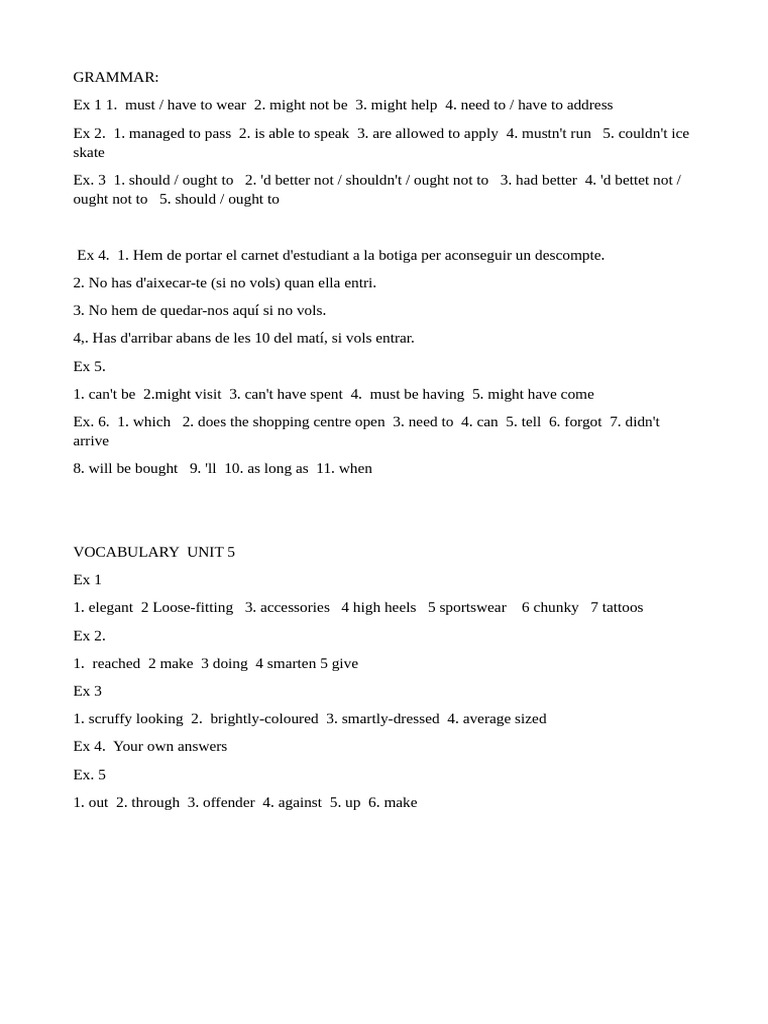 Grammar and Vocabulary Practice Unit5 | PDF
