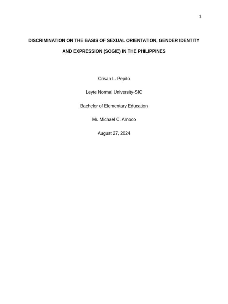 SOGIE Discrimination in the Philippines | PDF | Discrimination ...