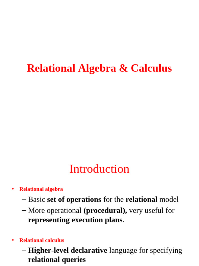 Relational Algebra & Calculus | PDF | Relational Model | Computer Programming