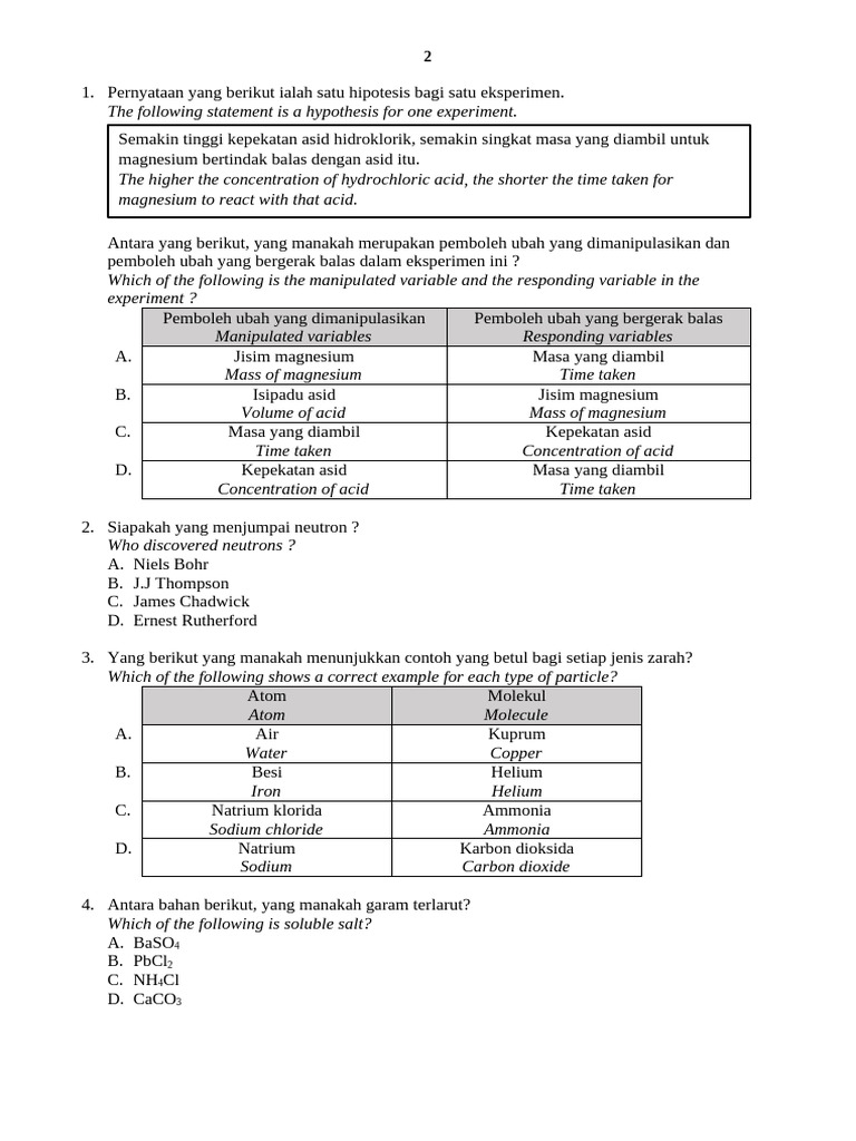 Pentaksiran Pertengahan Tahun 2023 Ogos KIMIA T5 K1 Soalan | PDF | Ilmu Sosial