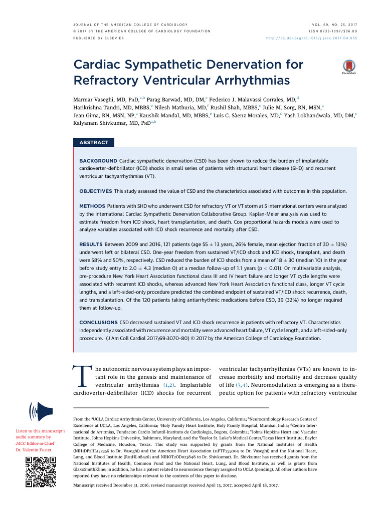 Cardiac Sympathetic Denervation For Refractory Ventricular Arrhythmias | PDF | Medical ...