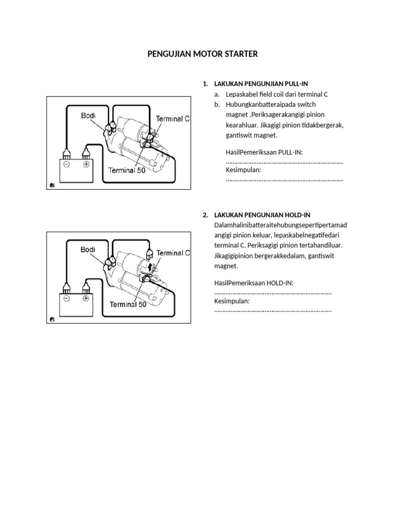Pengujian Motor Starter dan Kesimpulan | PDF | Teknologi & Rekayasa
