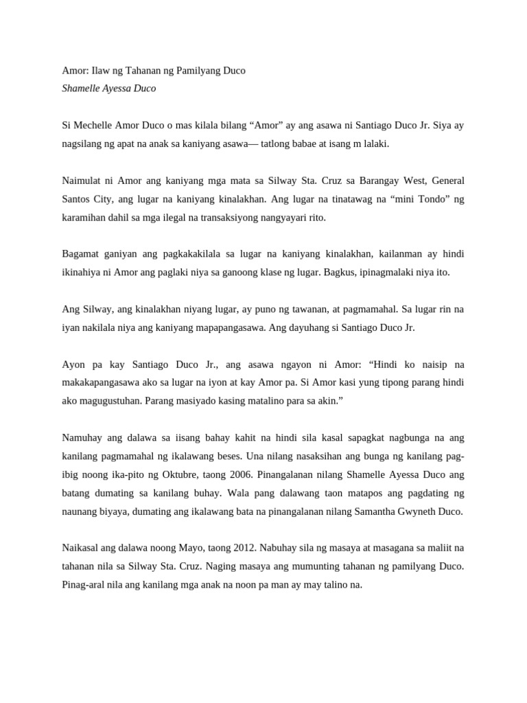 Amor - Ilaw NG Tahanan NG Pamilyang Duco | PDF