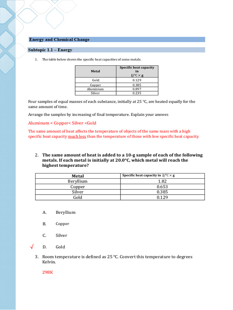 Practice Questions For Midterm Quiz Updated | PDF | Enthalpy | Chemical ...