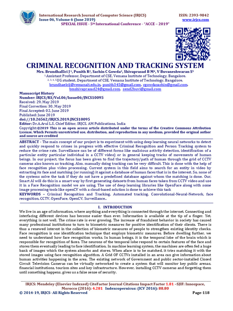 Criminal Recognition and Tracking System | PDF | Artificial Neural ...