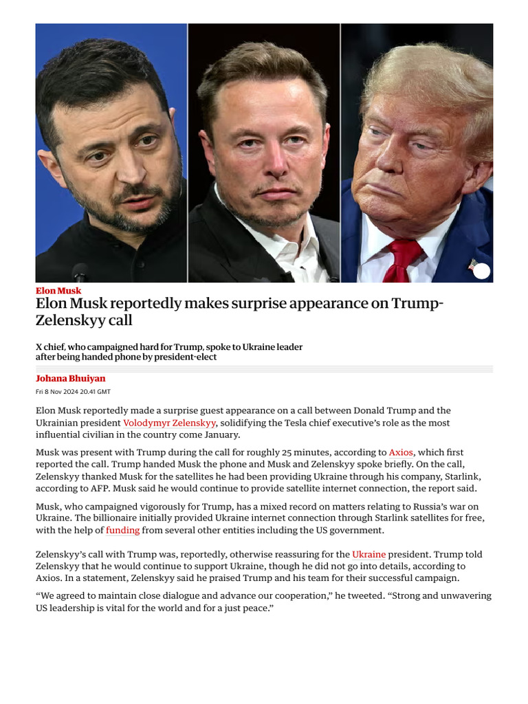 Elon Musk Reportedly Makes Surprise Appearance On Trump-Zelenskyy Call ... Elon Musk Reportedly Makes Surprise Appearance On Trump-Zelenskyy Call ...