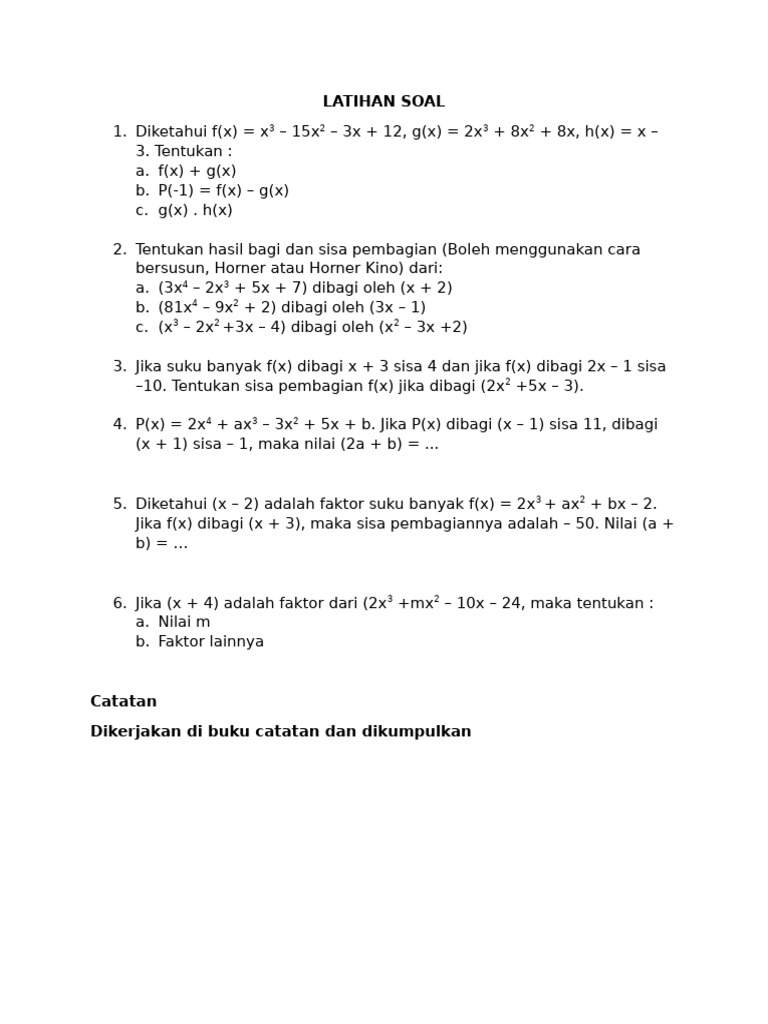 Latihan Soal Polinomial | PDF