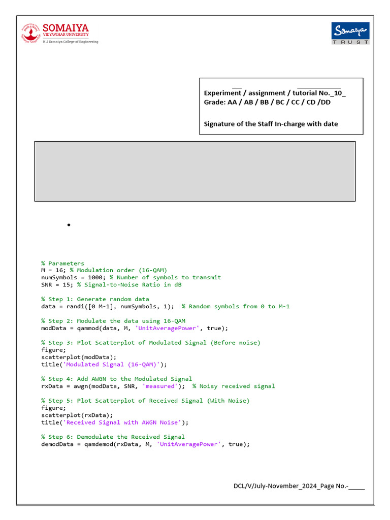 Exp-10 Qam Mod Demod Awgn Channel 24-25 Odd Sem | PDF | Modulation | Signal To Noise Ratio
