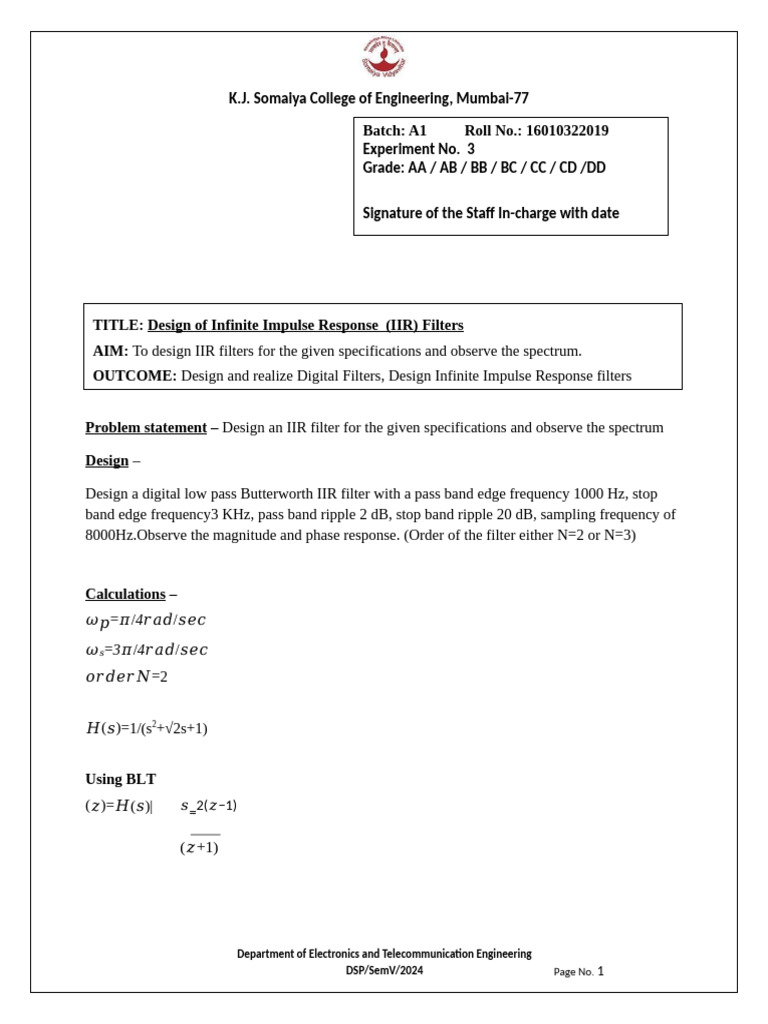 DSP - EXP3 - Design of Finite Impulse Response (FIR) (Windowing Method) | PDF | Digital Signal ...