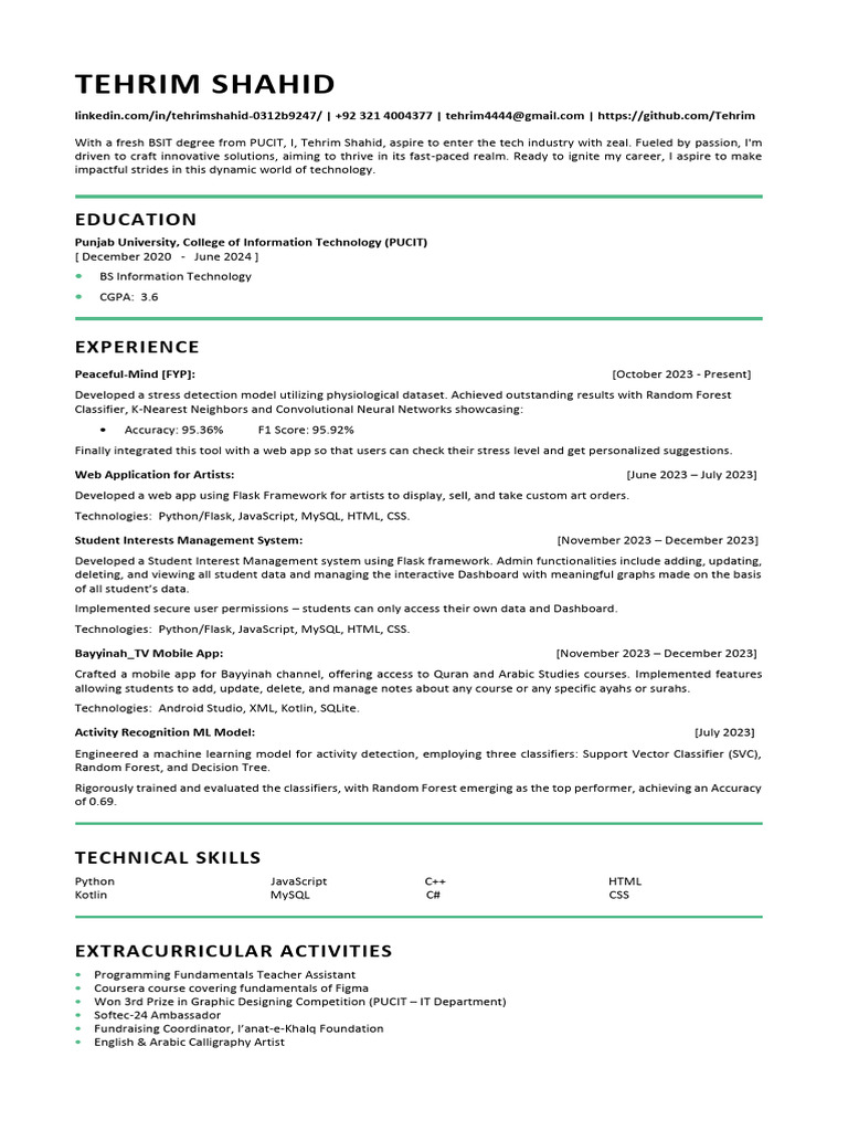 Tehrim Shahid Resume | PDF | Application Software | Web Application