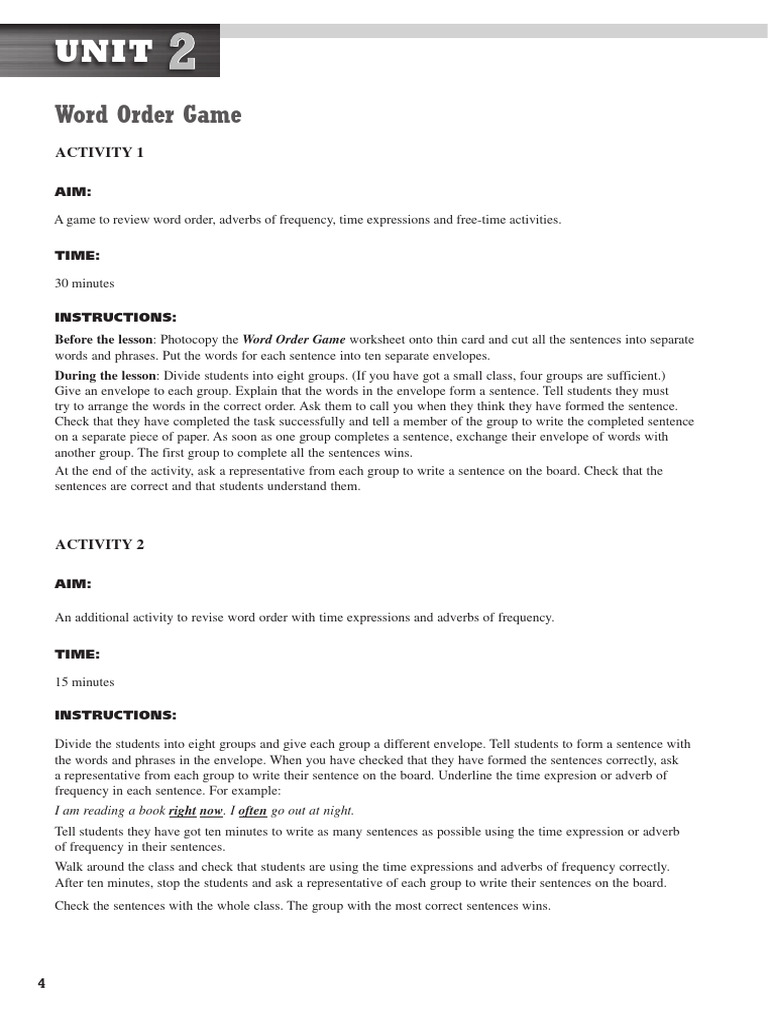 Extra Activities Unit 2 Book 2 | PDF | Adverb | Language Mechanics