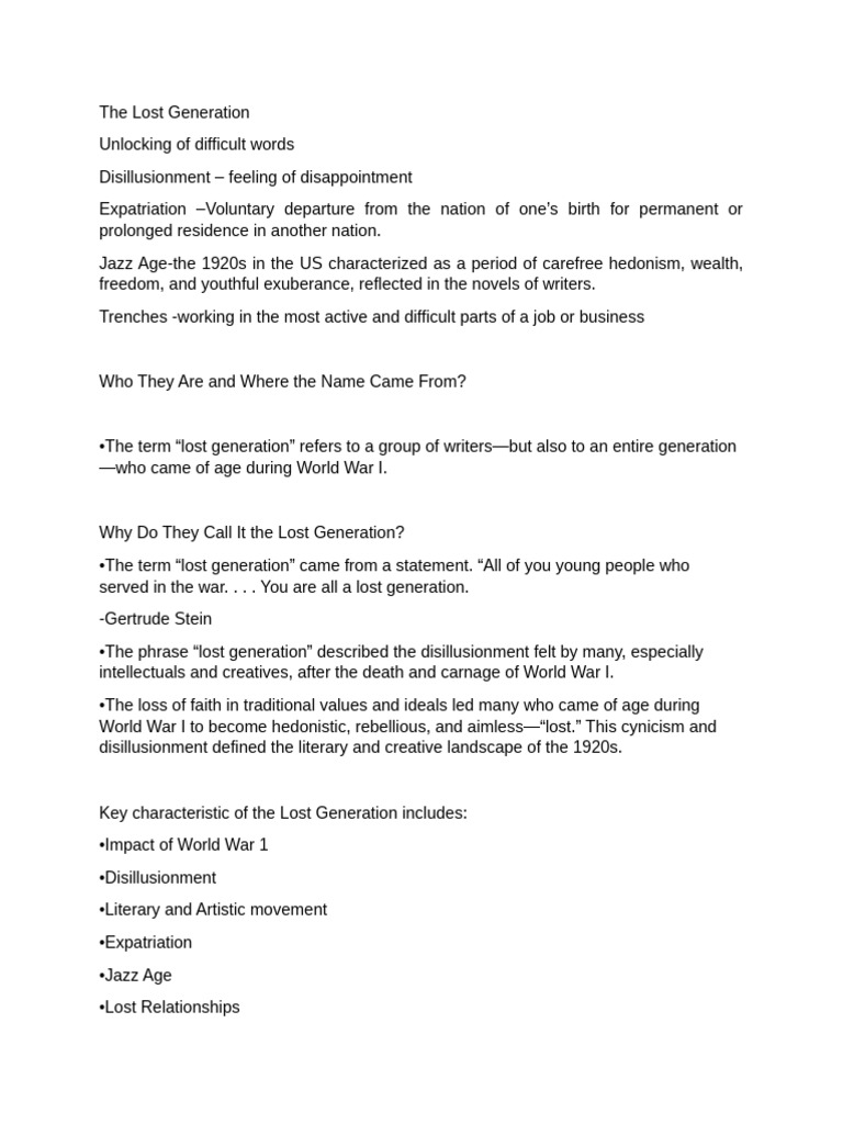 The Lost Generation | PDF | Ernest Hemingway | F. Scott Fitzgerald