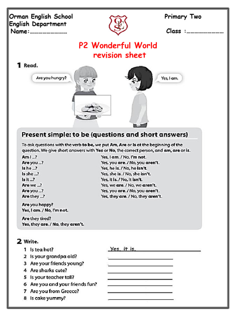 P2 Wonderful World REVISION SHEET | PDF