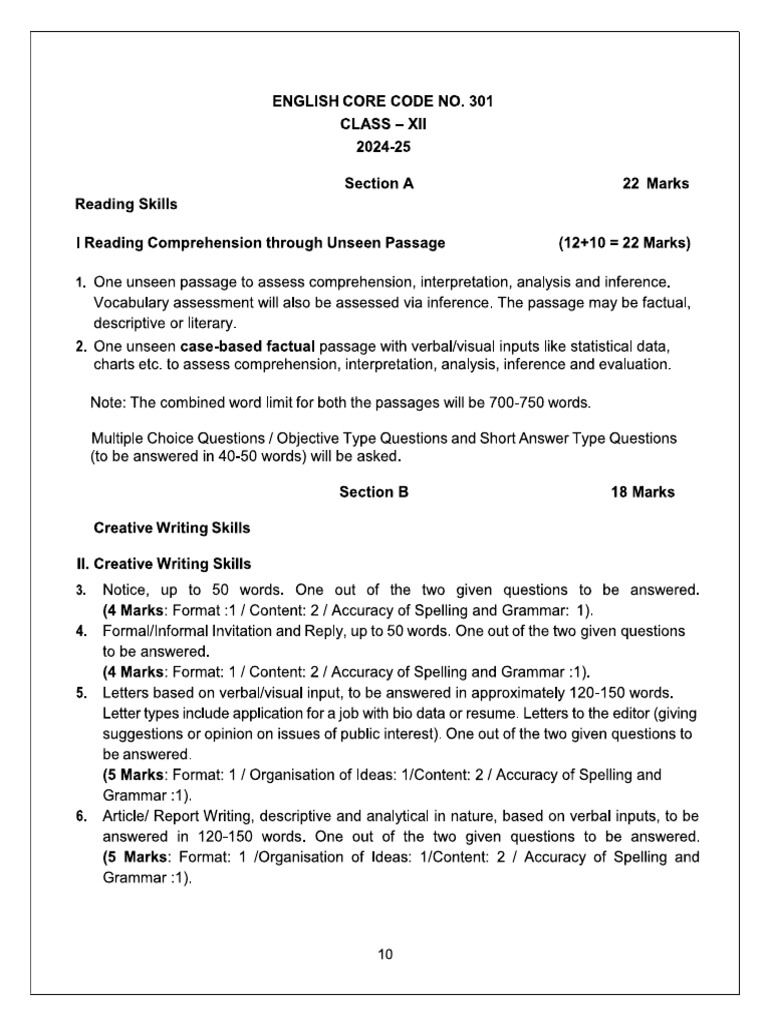 English Core Syllabus 2025 | PDF