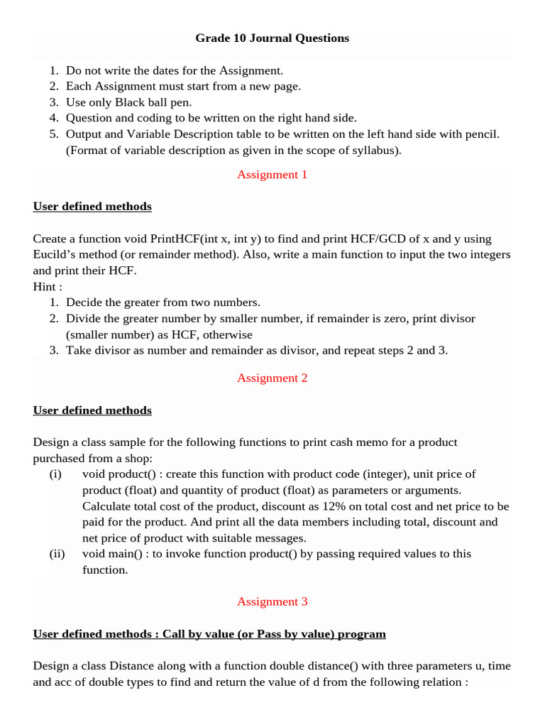Grade 10 Journal Questions 24-25 | PDF | Parameter (Computer Programming) | Constructor (Object ...