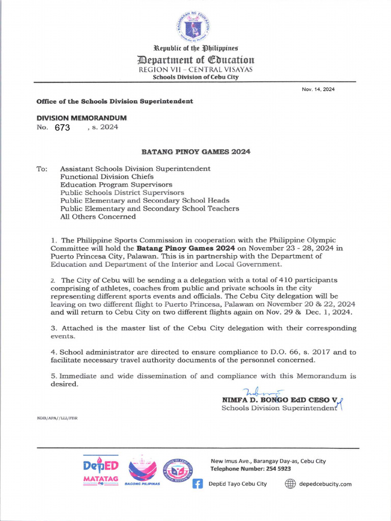 DM 2024 673 Batang Pinoy Games 2024 | PDF