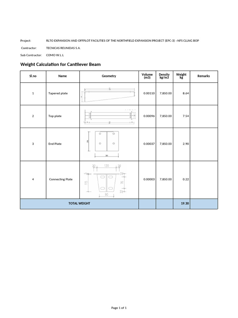 Weight Calculation of Cantilever Beam | PDF